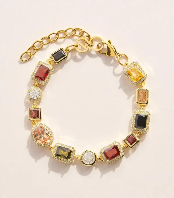 NIALAYA JEWELRY Plated Link Bracelet With Multi-color Zirconia Stones - Gold