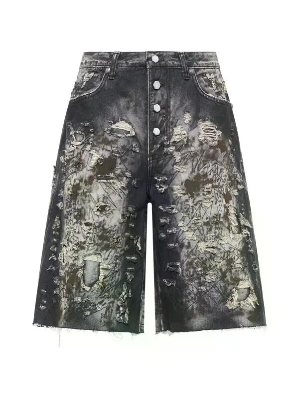THUG CLUB Distressed Hard-washed Denim Shorts