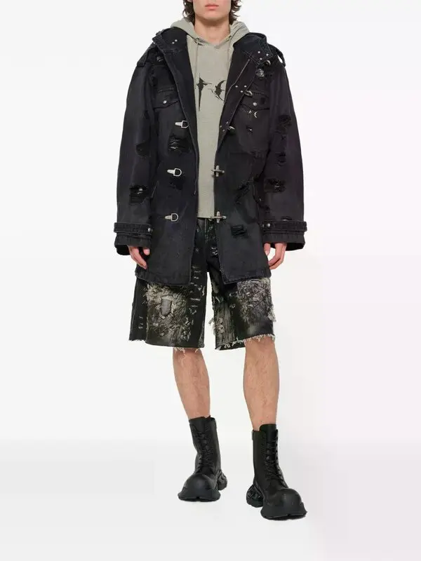 THUG CLUB Distressed Hard-washed Denim Shorts