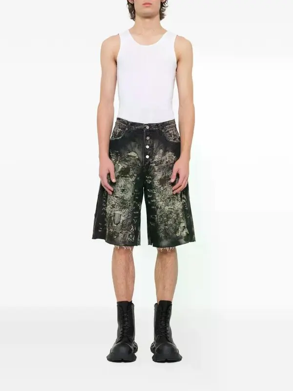 THUG CLUB Distressed Hard-washed Denim Shorts