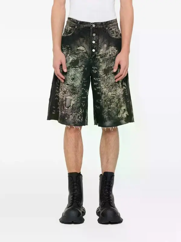 THUG CLUB Distressed Hard-washed Denim Shorts