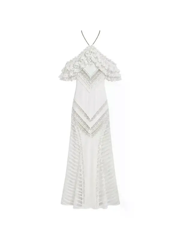 Amen Lace-panelled Ruffled Maxi Dress