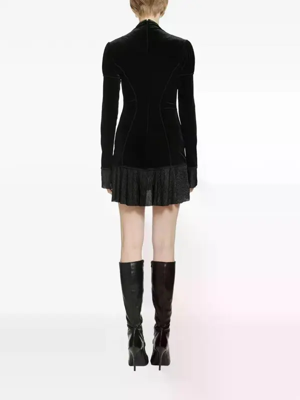 DAISY Velvet Pleated-skirt Mini Dress With High Neck And Long Sleeves