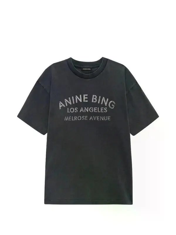 ANINE BING Melrose Stencil-print Cotton T-shirt - Black