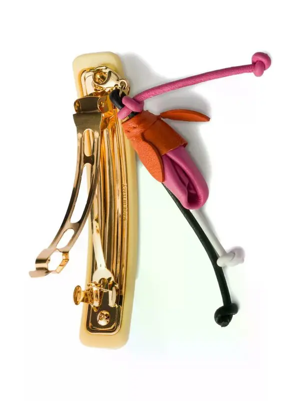 Prada Acrylic And Metal Hair Clip With Leather Pendant - Neutrals