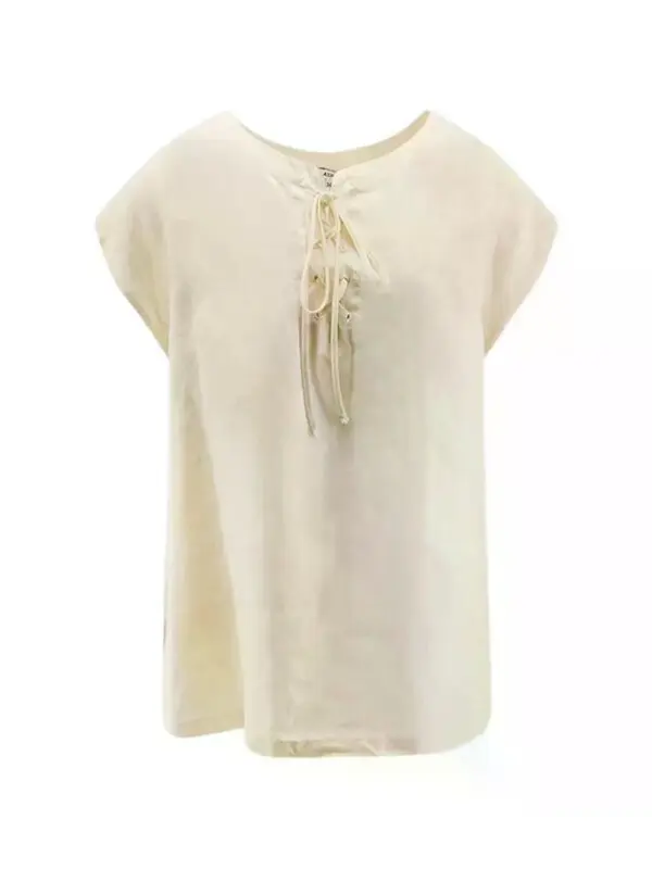 Aspesi Lace-up Short-sleeve Blouse - Neutrals