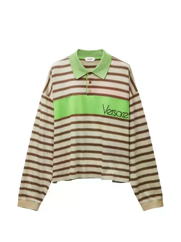 Versace Embroidered-logo Striped-intarsia Cotton Polo Shirt