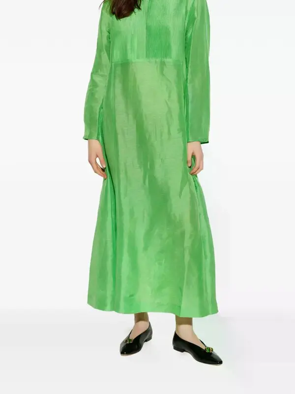 Tory Burch Pleated Bib Long Sleeve Maxi Dress - Green