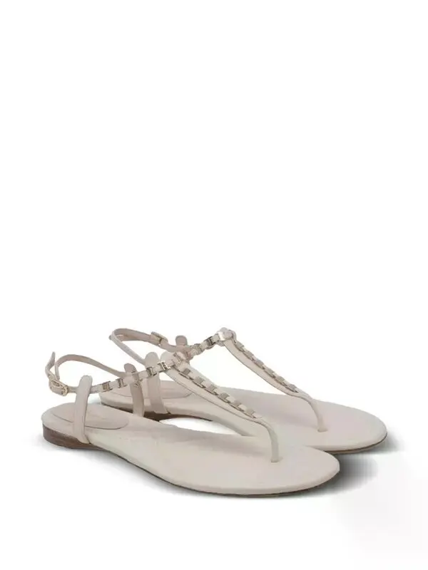 FERRAGAMO White Leather Chain-link Detail T-strap Sandals