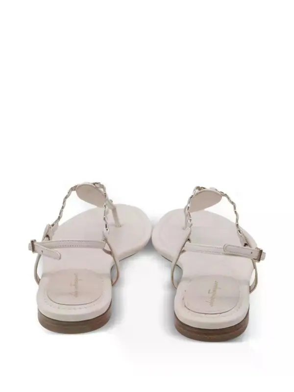 FERRAGAMO White Leather Chain-link Detail T-strap Sandals