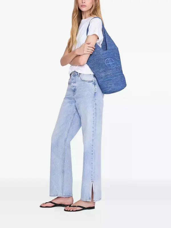ANINE BING Leah Raffia Tote Bag - Blue
