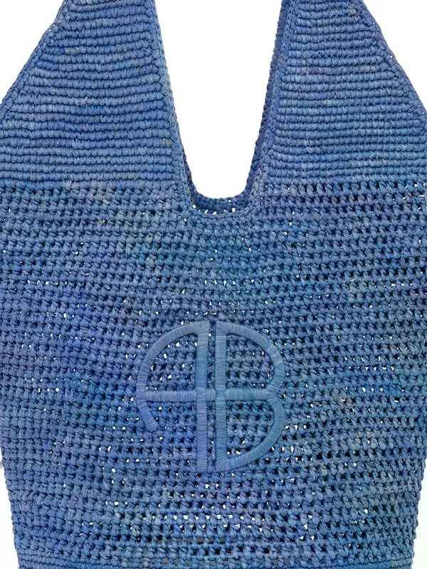 ANINE BING Leah Raffia Tote Bag - Blue