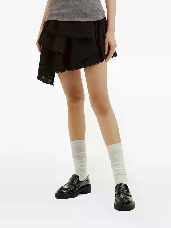 B+AB Broderie Anglaise Tiered Asymmetric Cotton Mini Skirt