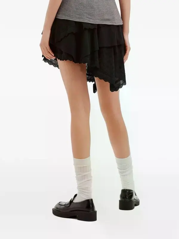 B+AB Broderie Anglaise Tiered Asymmetric Cotton Mini Skirt
