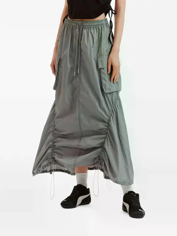 MINI CREAM Drawstring Hem Cargo Maxi Skirt