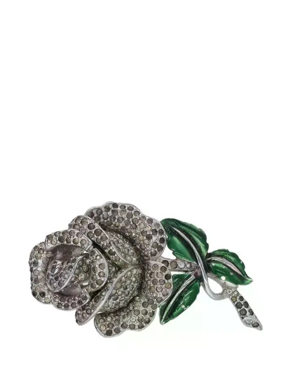 Vintage Rose Crystal-embellished Brooch - Silver