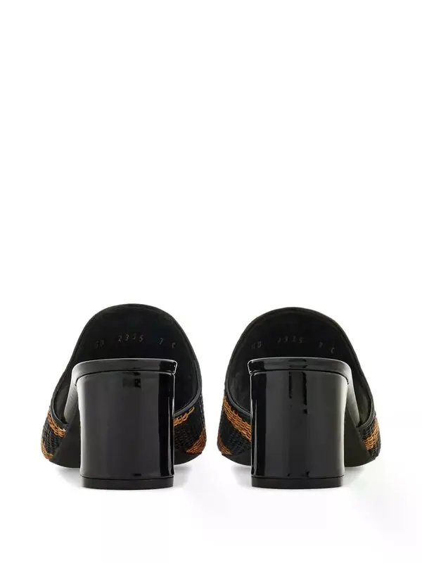 FERRAGAMO Gancini Ornament Mid-heel Raffia Slides