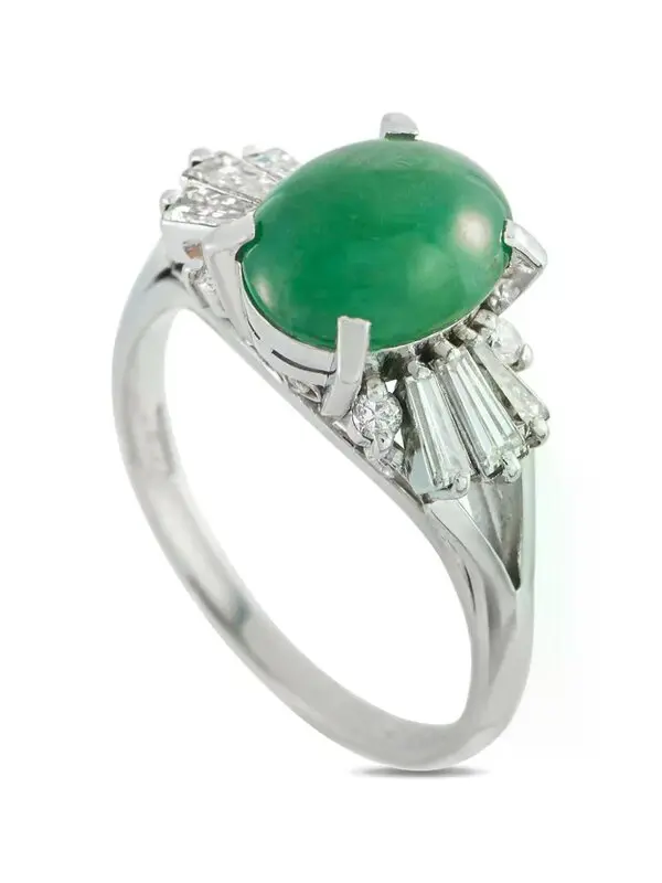 LB EXCLUSIVE Jade And Diamond Platinum Ring - Silver