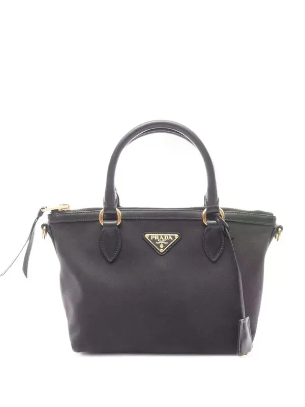 Prada Canvas And Leather Top Handle Bag - Black