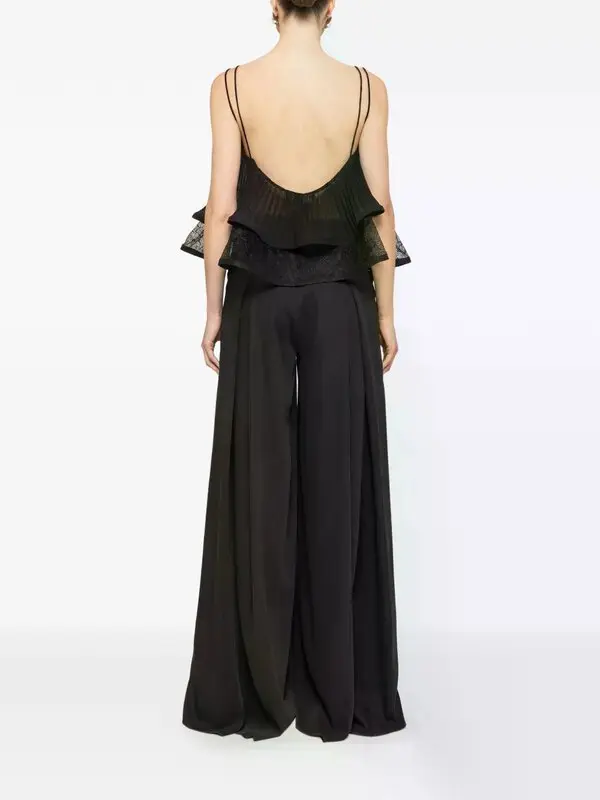 NISSA Pleated Lace-trimmed V-neck Blouse - Black