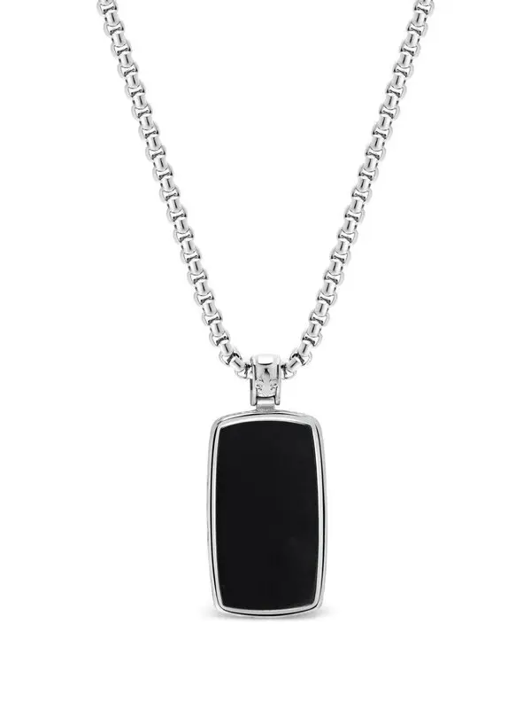 NIALAYA JEWELRY Engraved Onyx Dog Tag Necklace - Silver
