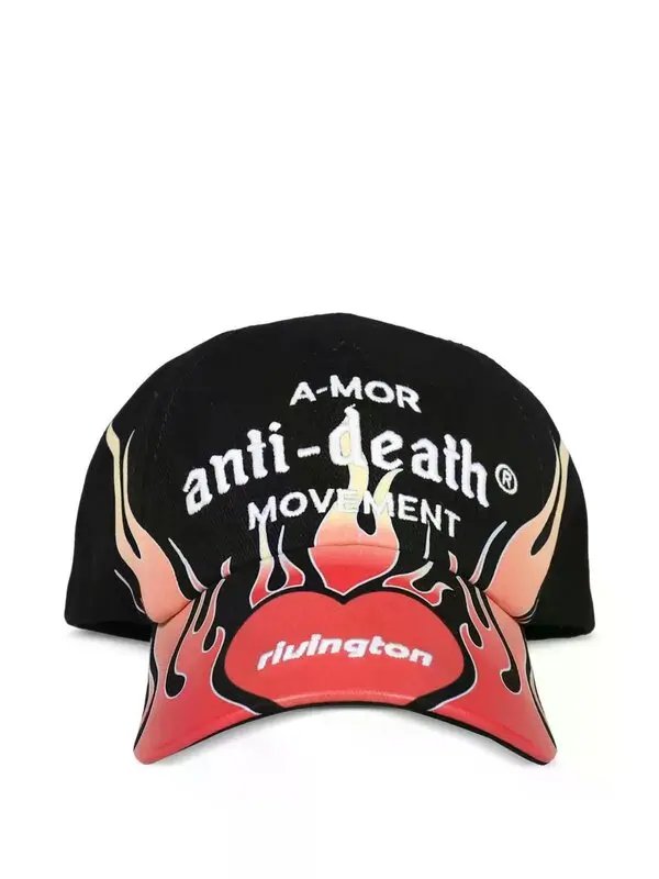 RRR123 Embroidered Flame Baseball Cap - Black
