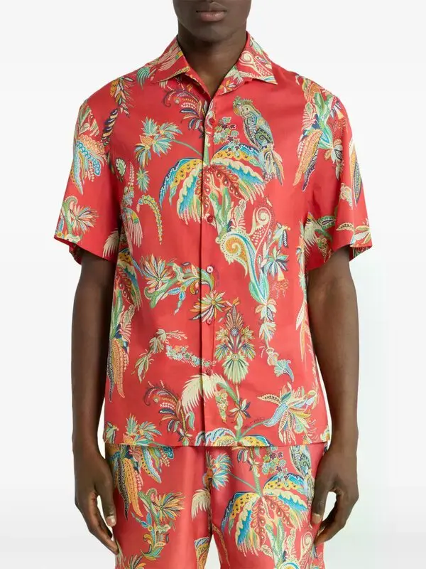 Etro Parrot And Palm-tree Print Shirt - Red