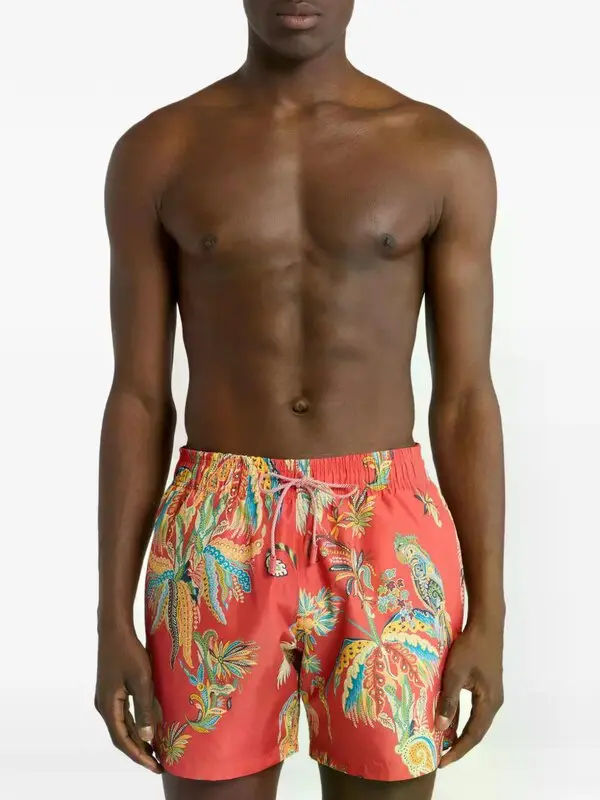 Etro Palm Tree Print Swim Shorts - Red