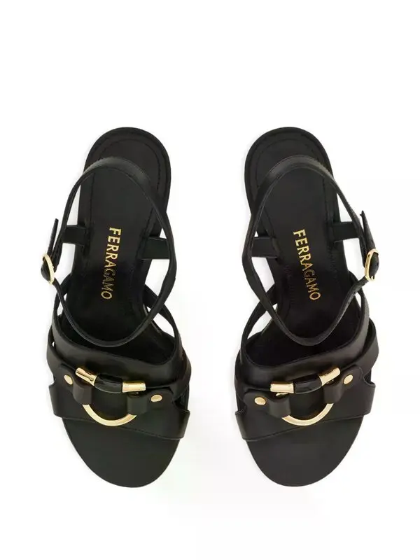 FERRAGAMO Gancini Ornament Block Heel Sandals - Black