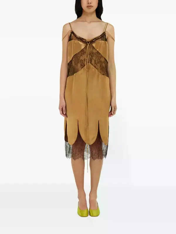 FERRAGAMO Satin And Lace Slip Dress - Brown