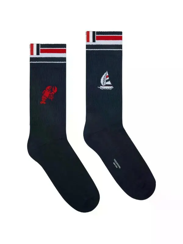 Thom Browne Crew Socks With Intarsia Motif