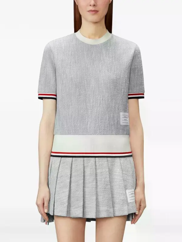 Thom Browne Cotton-tweed Rwb-stripe T-shirt - Grey