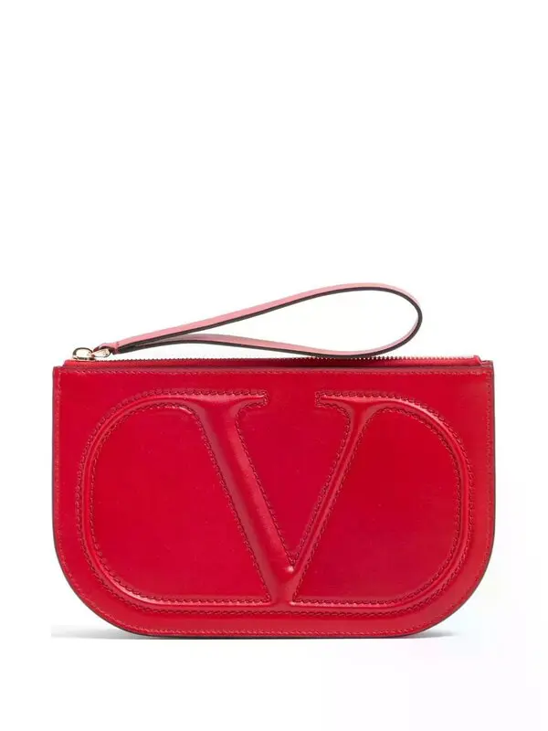 Valentino Garavani Vlogo Walk Calfskin Pouch - Red
