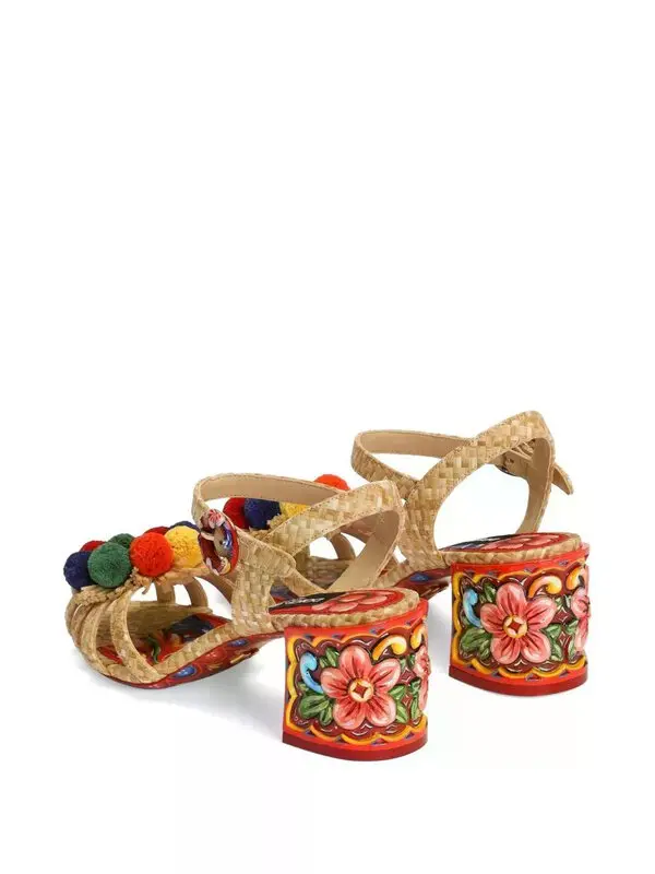 Dolce & Gabbana Raffia Sandals With Majolica Embroidery