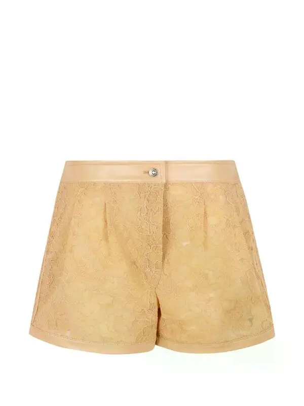 Ermanno Scervino Lace Overlay Leather Trim Shorts - Brown