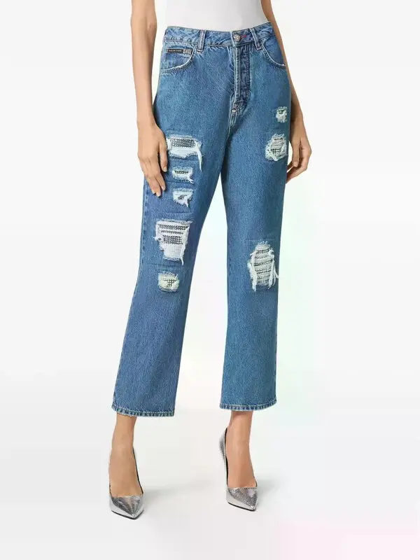 Philipp Plein Distressed Crystal-embellished Jeans