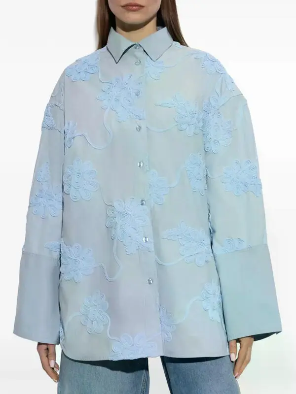 ROTATE BY BIRGER CHRISTENSEN Oversized Floral Embroidered Cotton Shirt - Blue