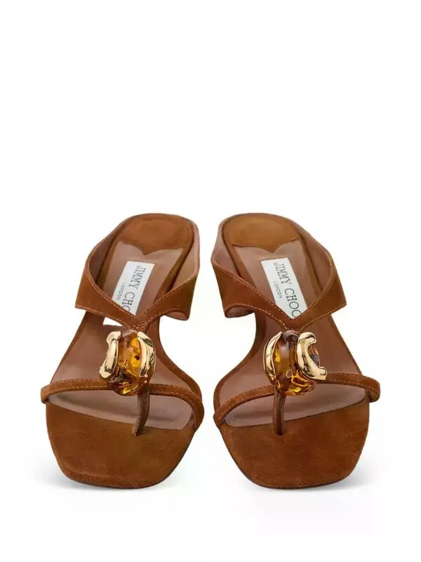JIMMY CHOO Emeri Embellished Suede Mules - Brown