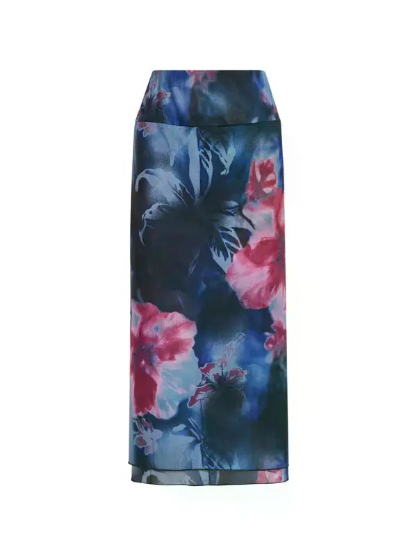 Free People Sunset Floral Print Mesh Skirt - Blue
