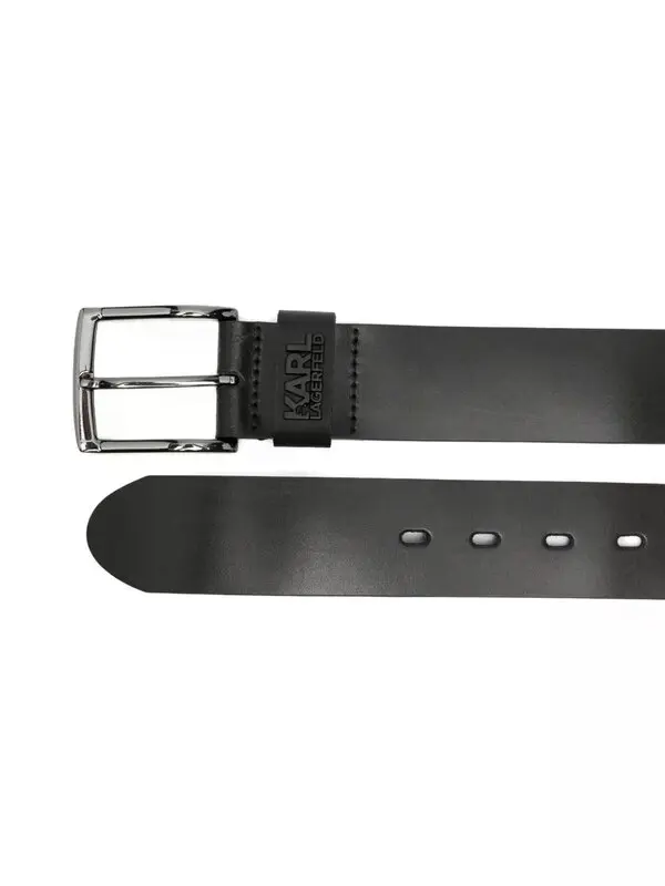 Karl Lagerfeld Smooth Grain Leather Belt With Logo Plaque