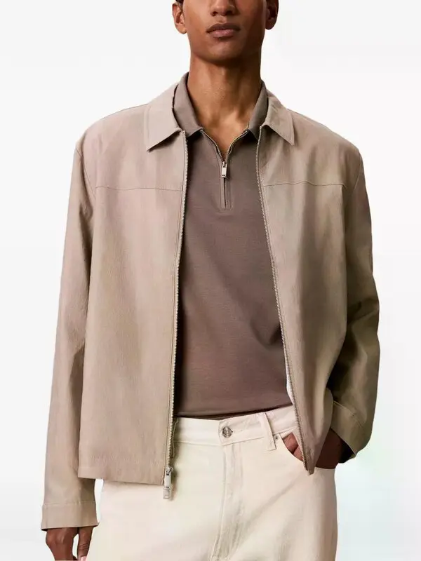 Calvin Klein Logo-patch Zip-neck Polo Shirt - Brown