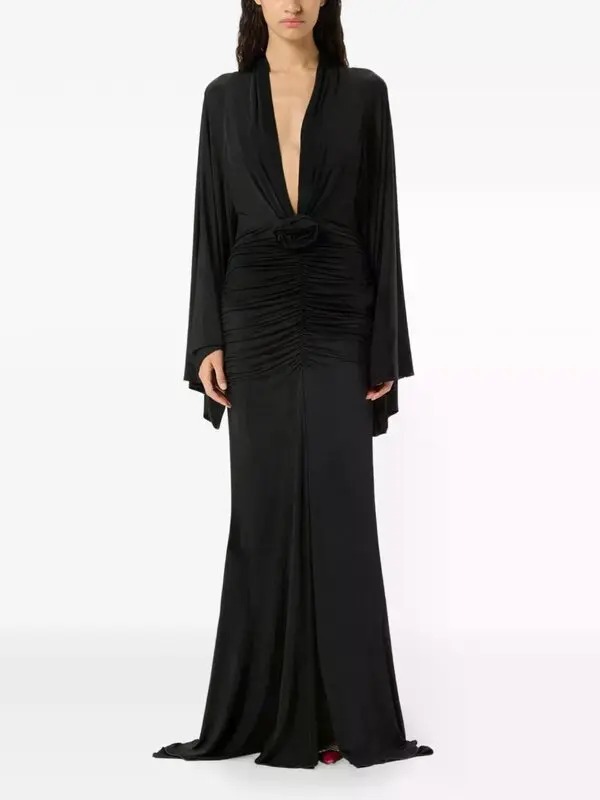Blumarine Ruched Rose Detail Maxi Dress