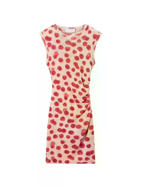 Stella McCartney Raspberry Print Ruched Mini Dress - Neutrals