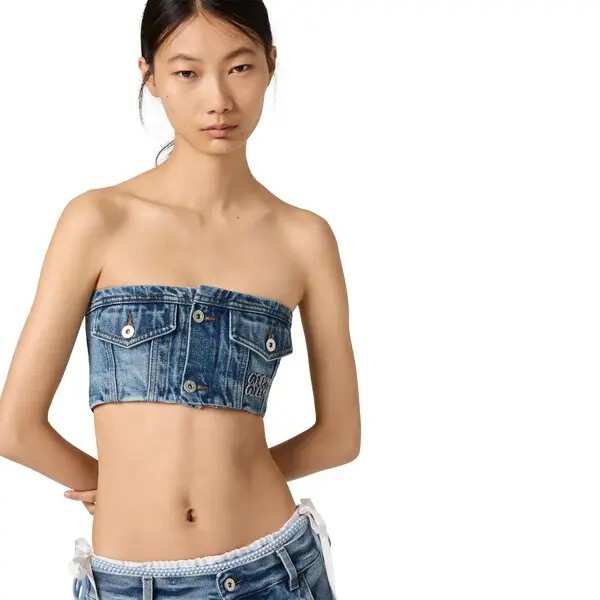 Miu Miu Washed Denim Bandeau Top