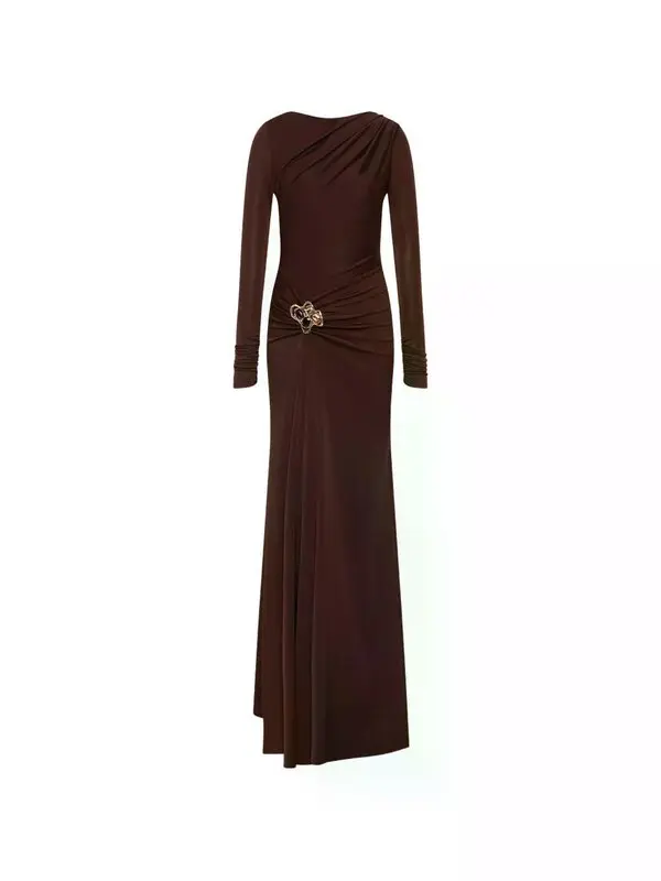Rebecca Vallance Hazine Maxi Dress With Ruched Detailing And Embellished Brooch - Brown