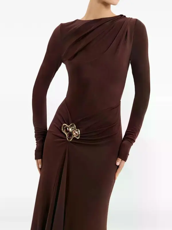 Rebecca Vallance Hazine Maxi Dress With Ruched Detailing And Embellished Brooch