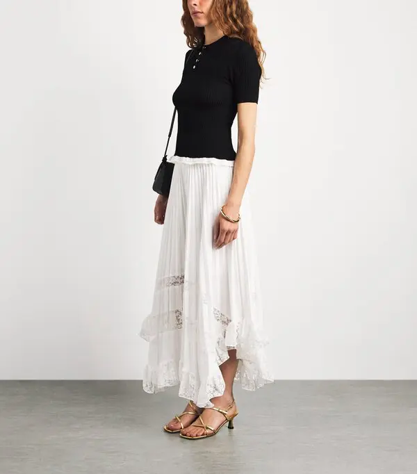 Claudie Pierlot Pleated Lace Insert Midi Skirt
