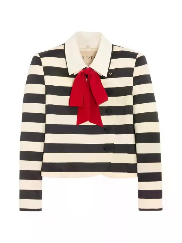 Valentino Garavani Maxi Barré Cotton Satin Jacket With Vlogo Detail - Neutrals