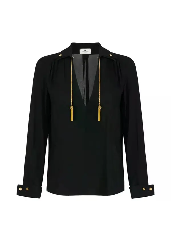 Elisabetta Franchi Double Collar Blouse With Jewelled Tassels - Black