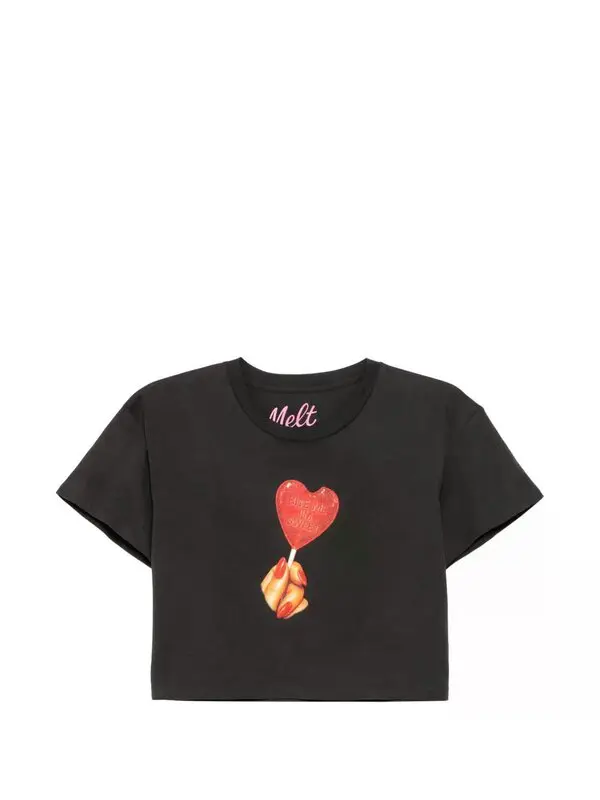 MELT Graphic-print Cropped T-shirt - Grey